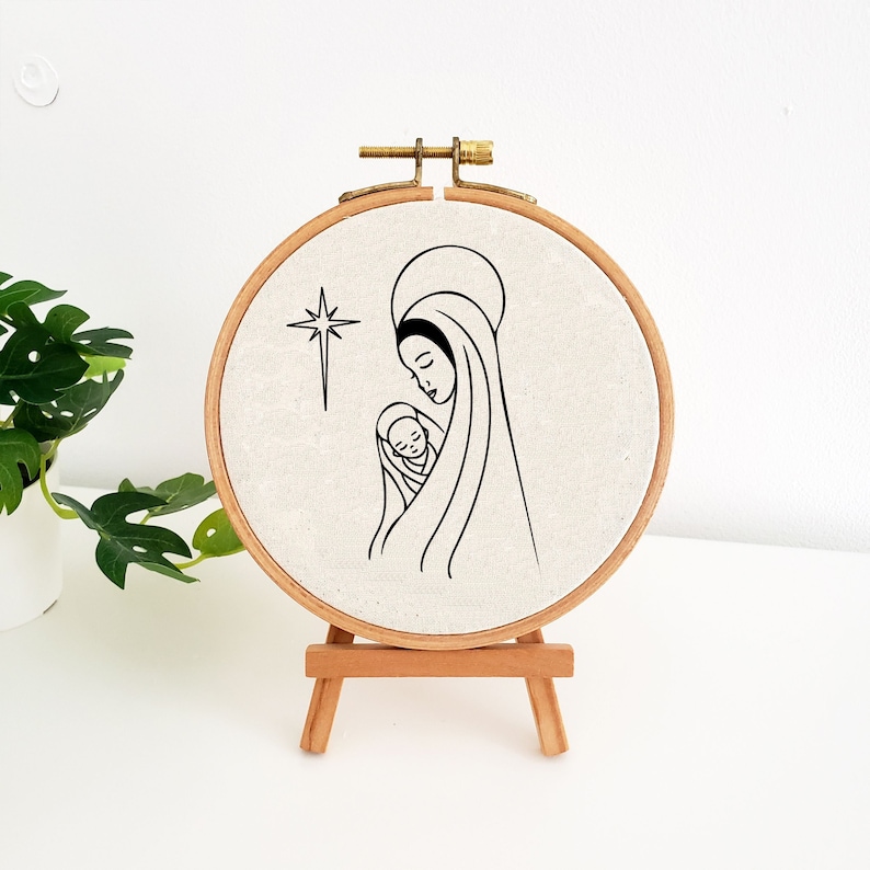 Mary and Child Hand Embroidery Design, Mary With Baby Jesus Embroidery ...