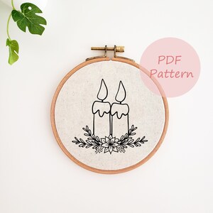 Christmas Candle Embroidery Pattern, Christmas Ornament PDF Pattern ...