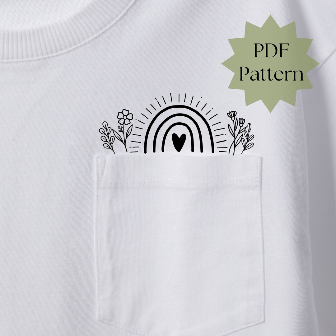 Rainbow Pocket Embroidery Pattern, Floral Hand Embroidery Design on ...