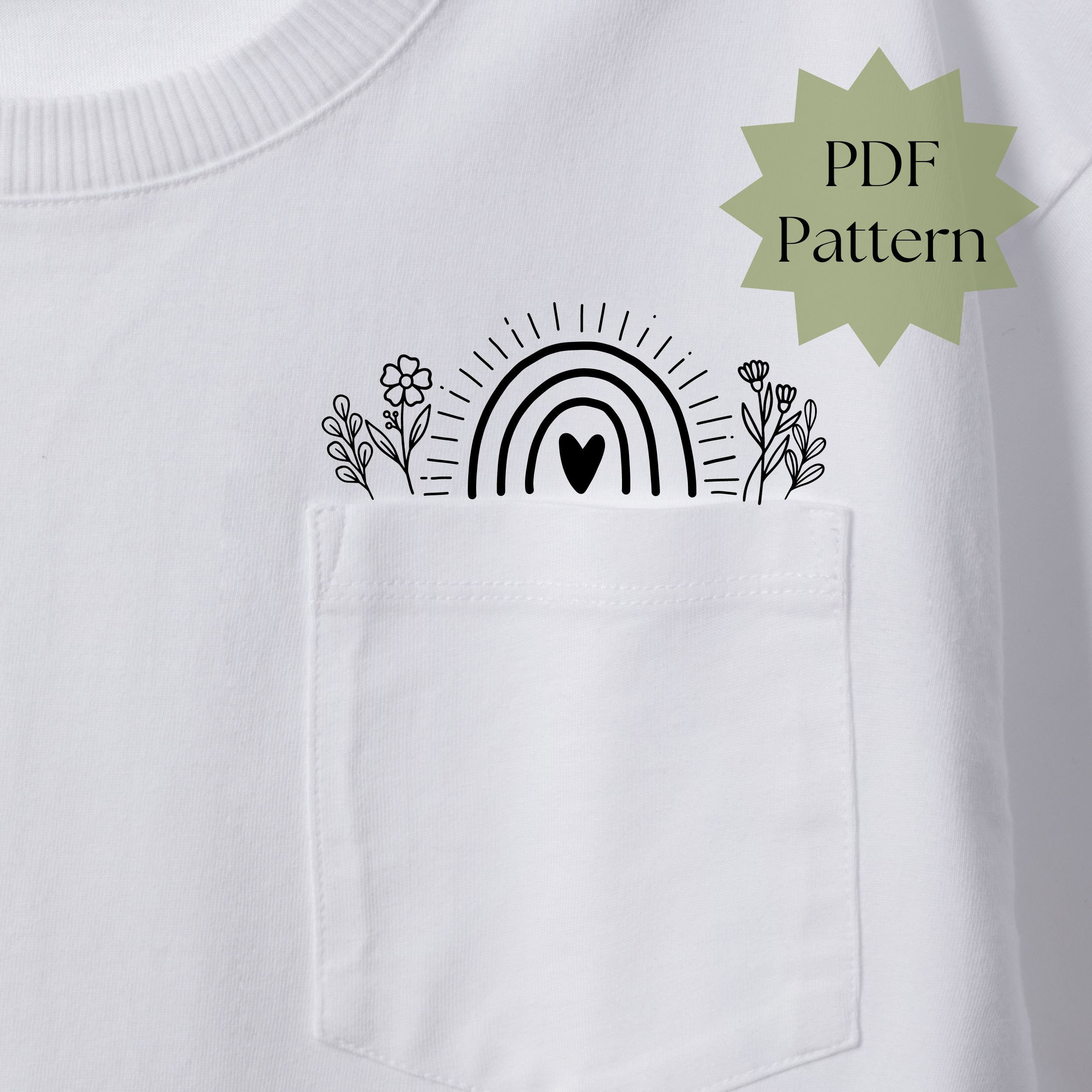 Rainbow Pocket Embroidery Pattern, Floral Hand Embroidery Design on ...