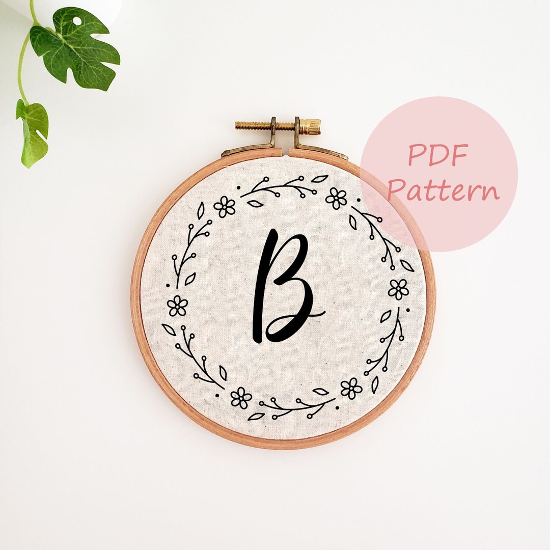 Letter Hand Embroidery Design, Initial Name With Floral Wreath ...
