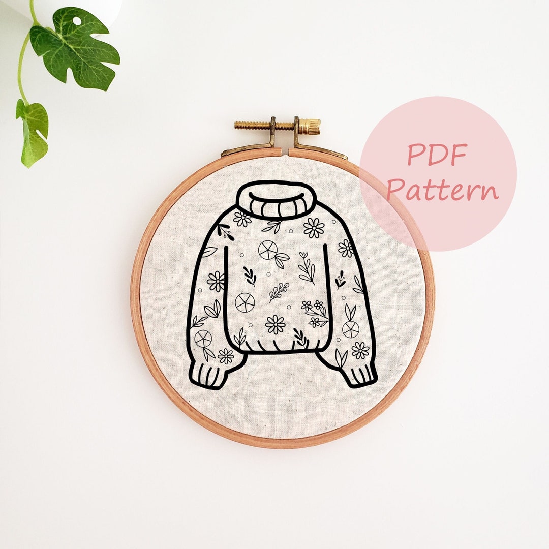 Floral Sweater Embroidery Pattern, Sweater Weather Hand Embroidery ...