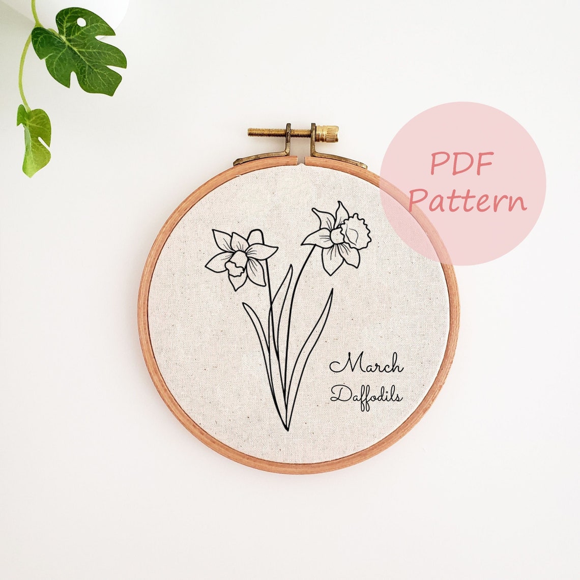 Daffodils Flower PDF Embroidery Pattern, March Birth Month Hand ...