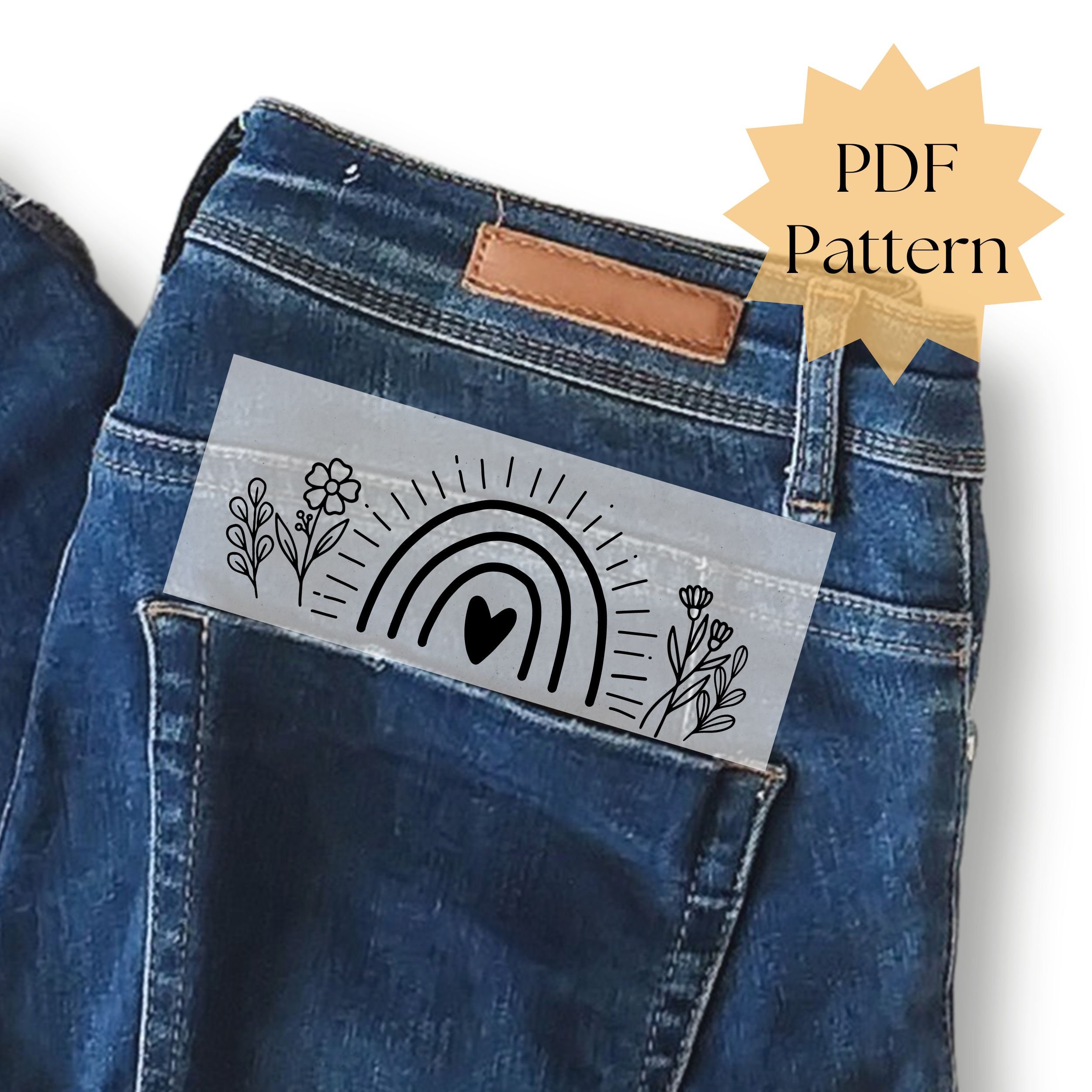 Rainbow Pocket Embroidery Pattern, Floral Hand Embroidery Design on ...