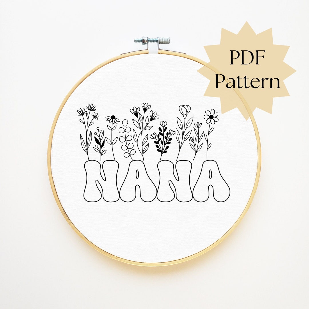 NANA Botanical Hand Embroidery Design, Wildflower Embroidery Pattern ...