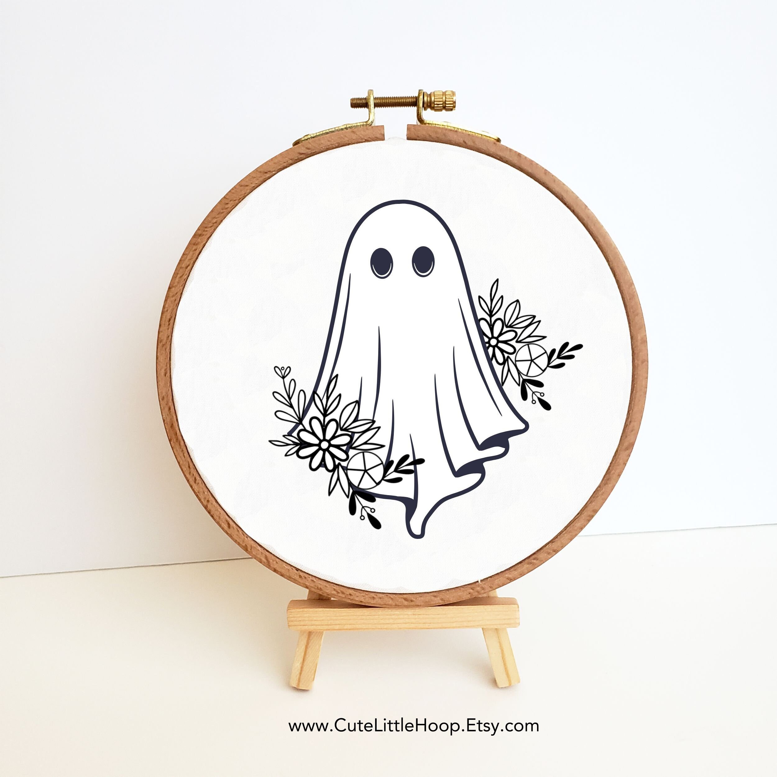 Flower Ghost Embroidery Pattern, Halloween Printable PDF Pattern, Fall ...