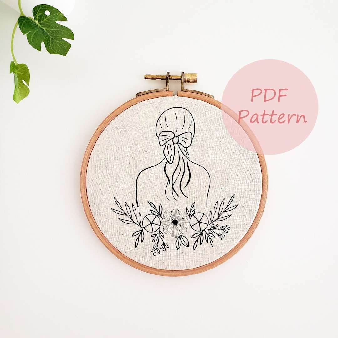 Girl With Long Hair Embroidery Pattern, Floral Girl Hand Embroidery ...