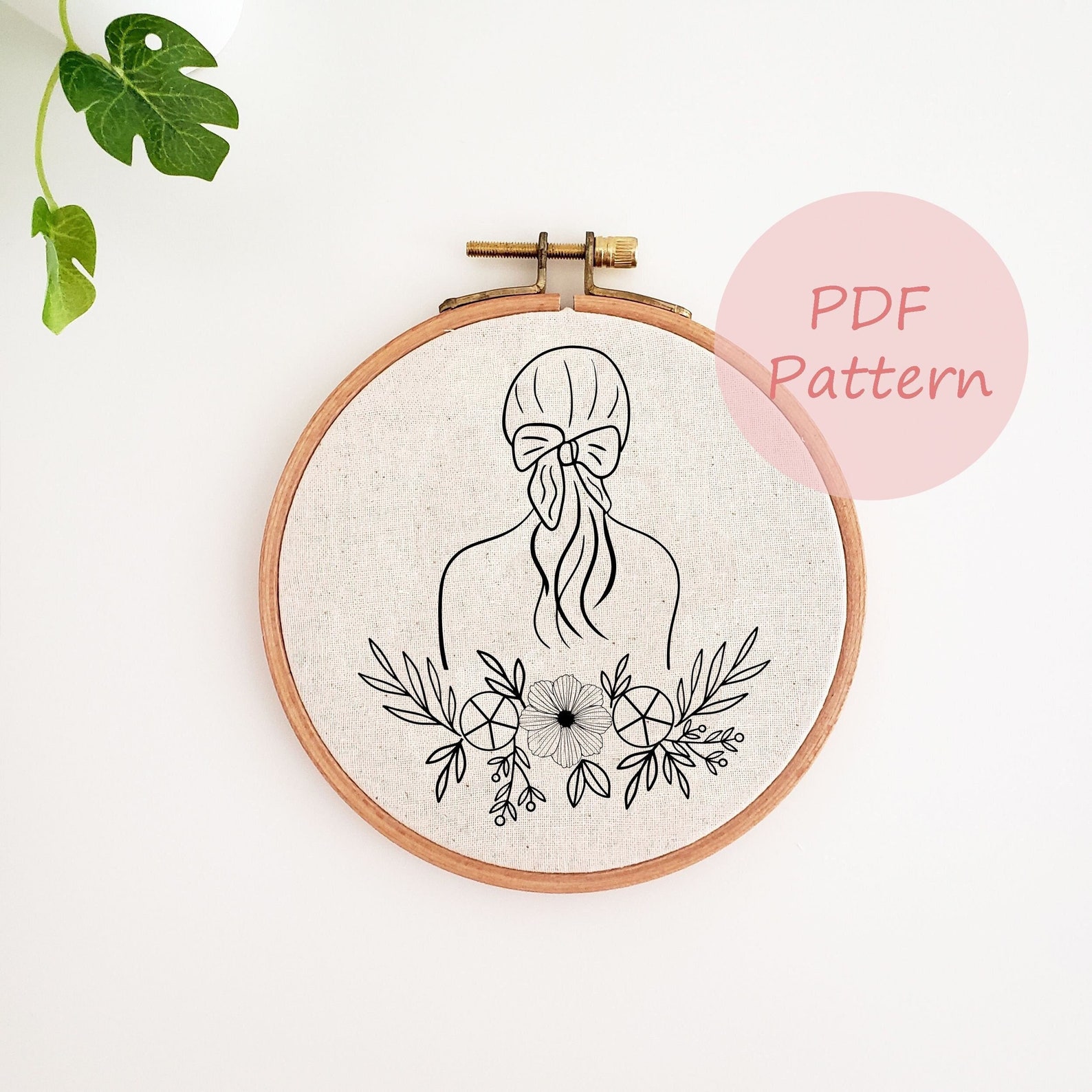 Girl With Long Hair Embroidery Pattern, Floral Girl Hand Embroidery ...