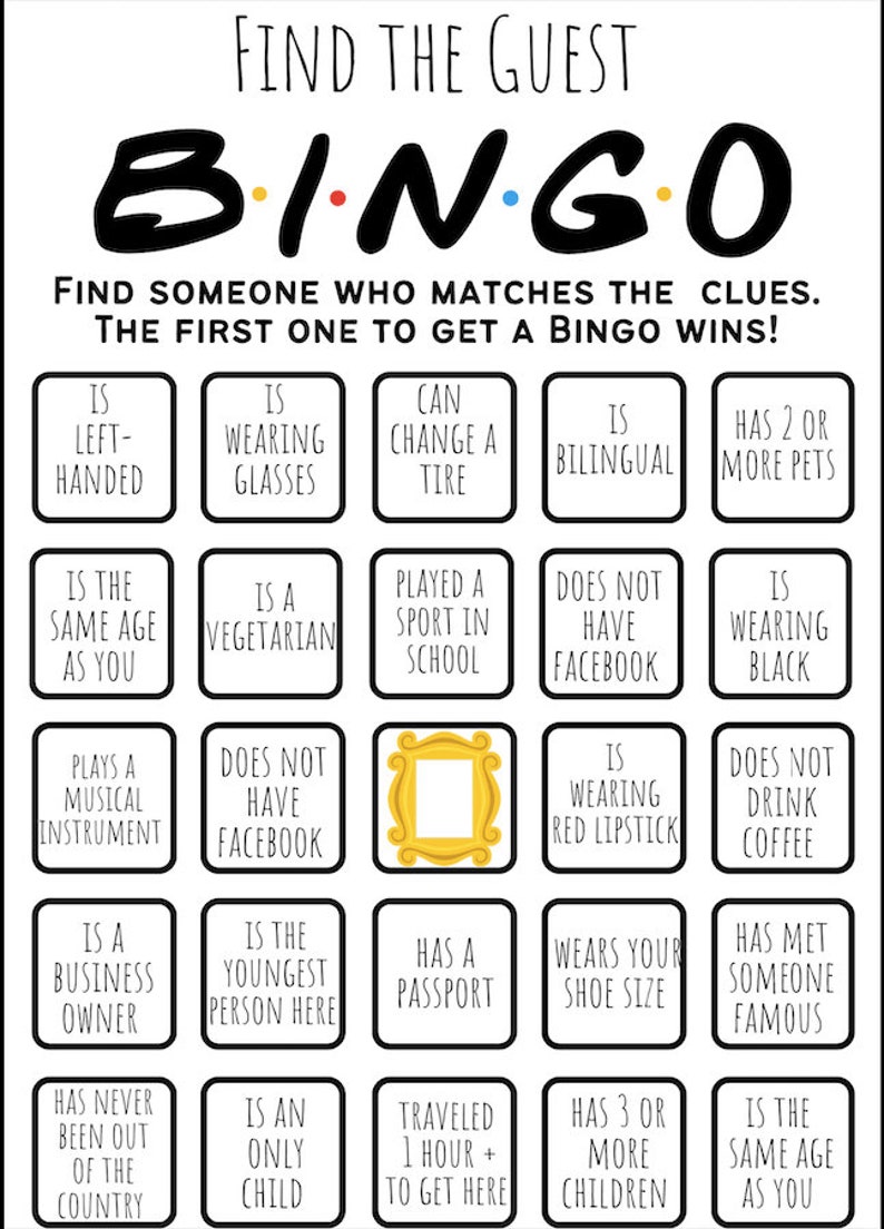 FRIENDS Bingo Game, Baby Shower Bingo, Bridal Shower Bingo, Friends ...