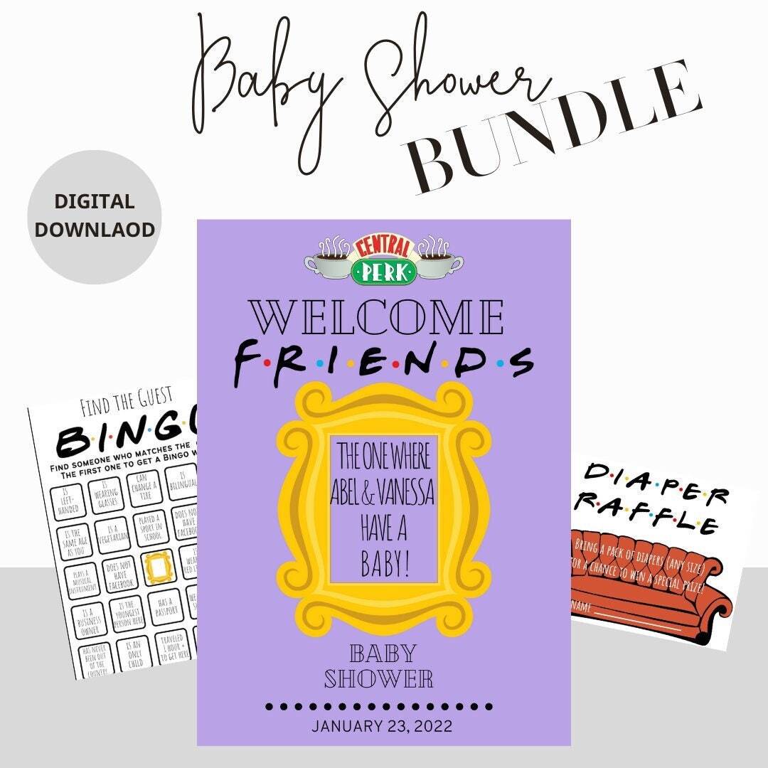 Baby Shower Bundle, Bingo Card, Diaper Raffle, Welcome Sign, Friends ...