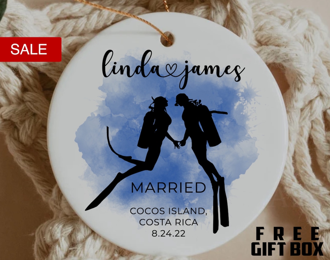 Married Scuba Diving Engaged Ornament, Custom Dive Buddies Engagement ...