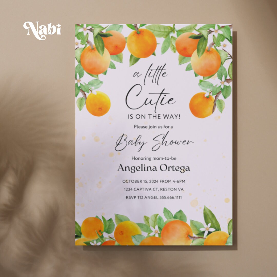 Orange Citrus Baby Shower Printable Invitation,a Little Cutie Baby ...