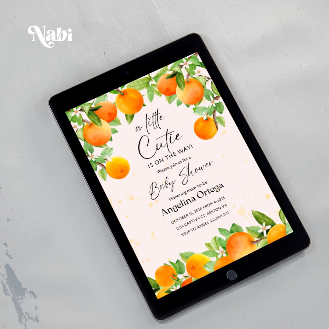 Orange Citrus Baby Shower Printable Invitation,a Little Cutie Baby ...
