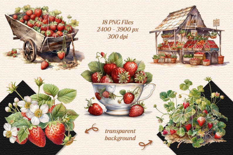 Strawberry Set Clipart Fruits Watercolor Scrapbooking - Etsy
