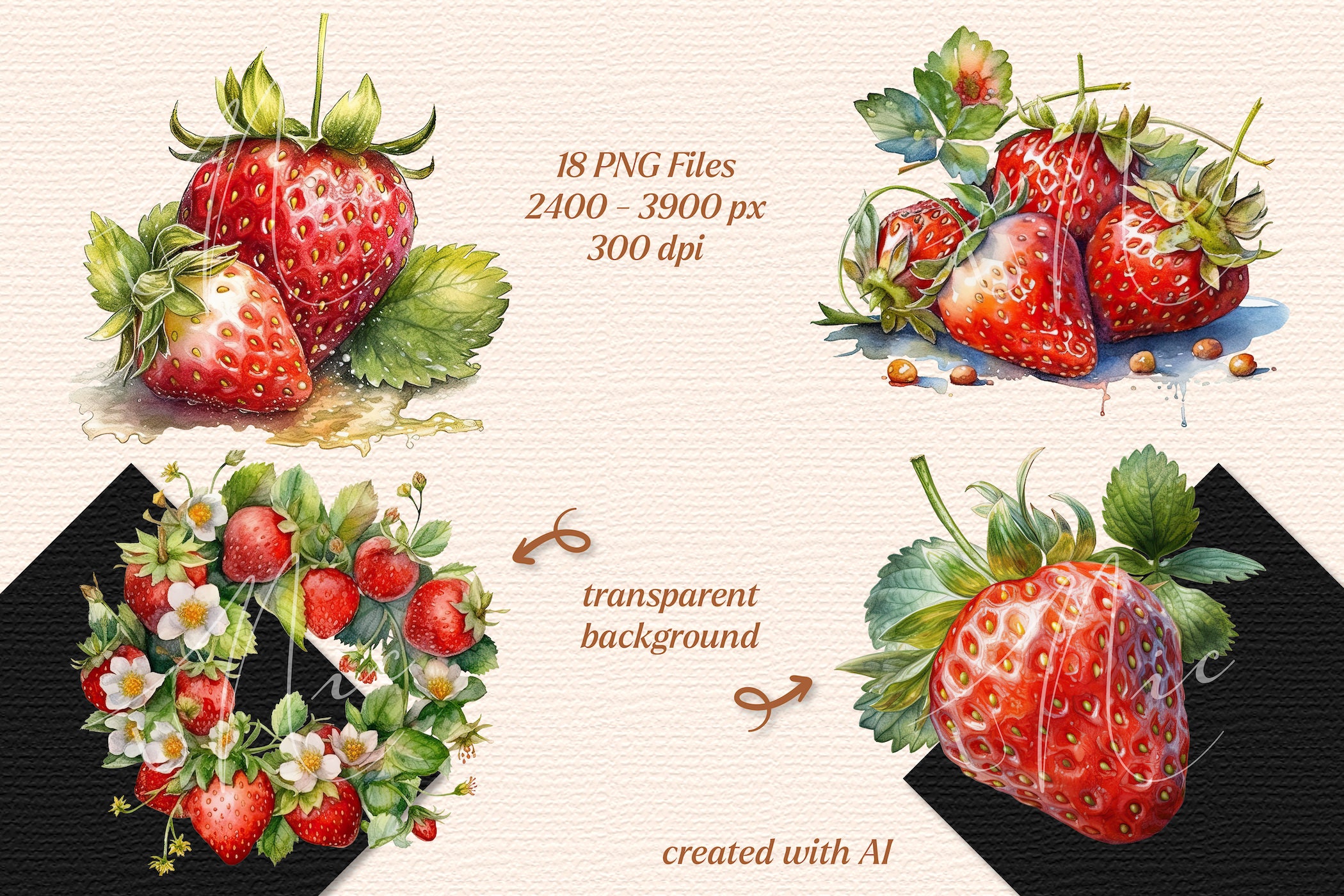 Strawberry Set Clipart Fruits Watercolor Scrapbooking - Etsy