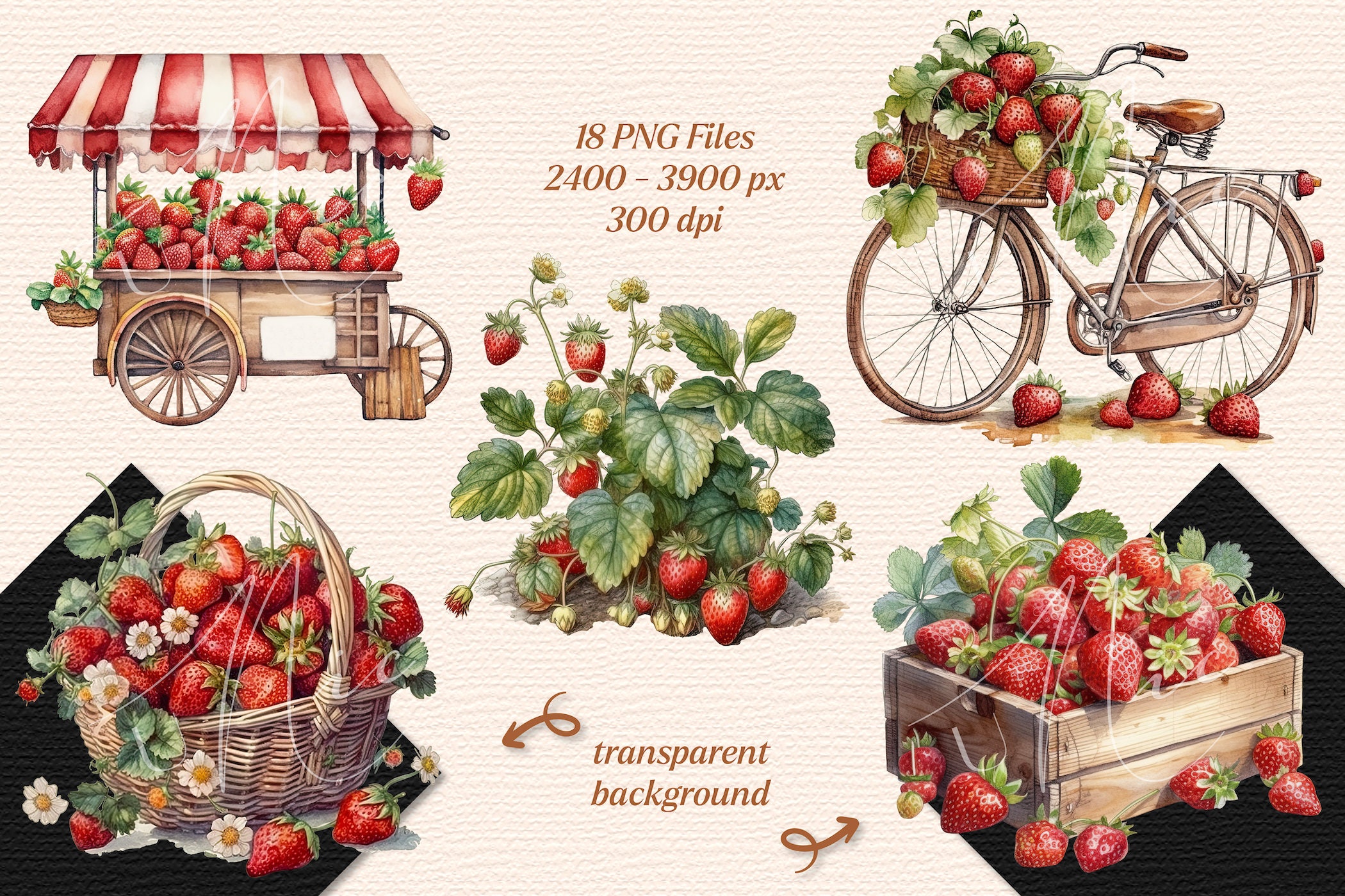 Strawberry Set Clipart Fruits Watercolor Scrapbooking - Etsy