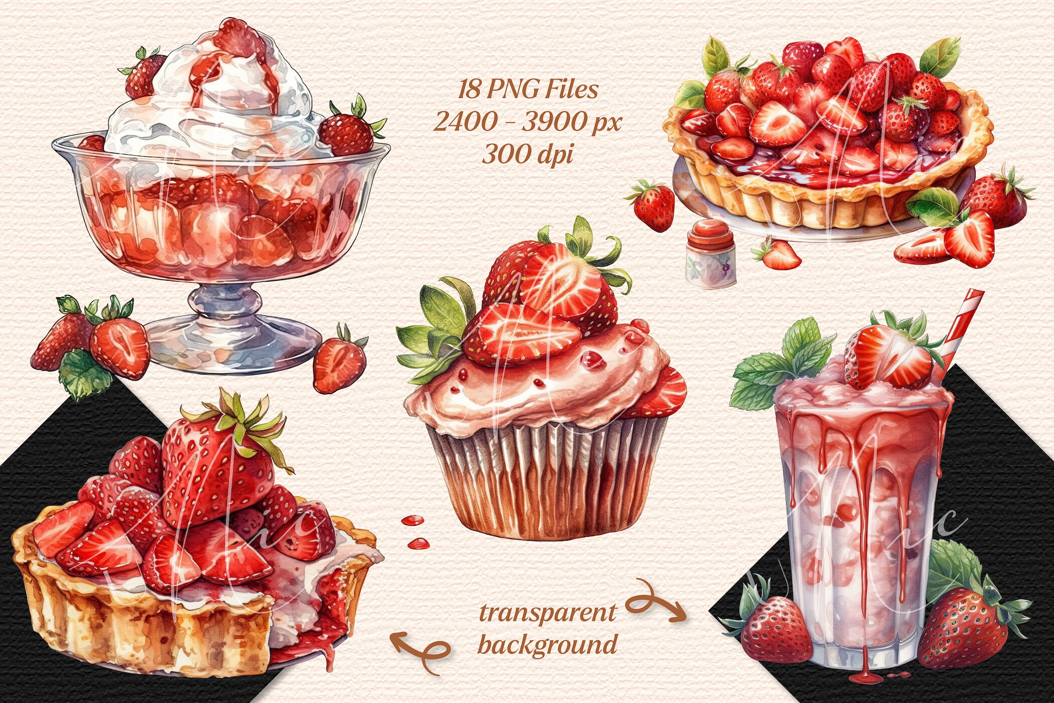 Strawberry Set Clipart Fruits Watercolor Scrapbooking - Etsy