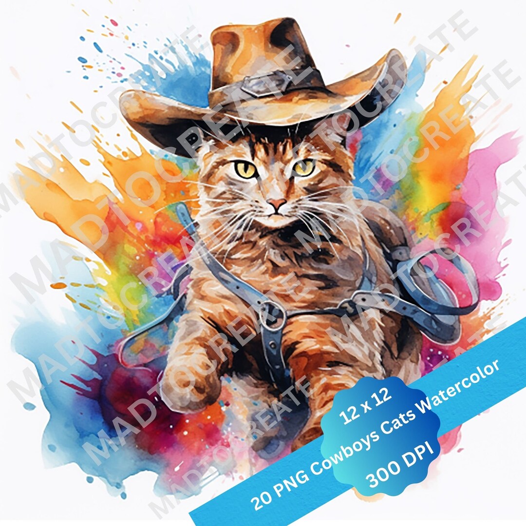 Cowboy Cats With Cowboy Hats Colorful Digital Files - Etsy