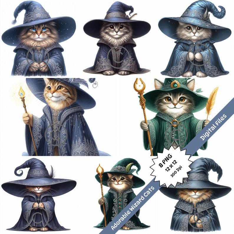 Wizard Cats Clipart: Fantasy Kitten Graphics, Scrapbook Designs ...