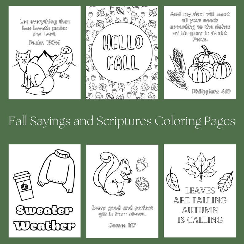 Fall Autumn Sayings and Scriptures Coloring Pages Download Digital File ...