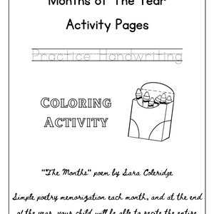 Months of the Year Handwriting Coloring Poetry Activity Pages Download ...