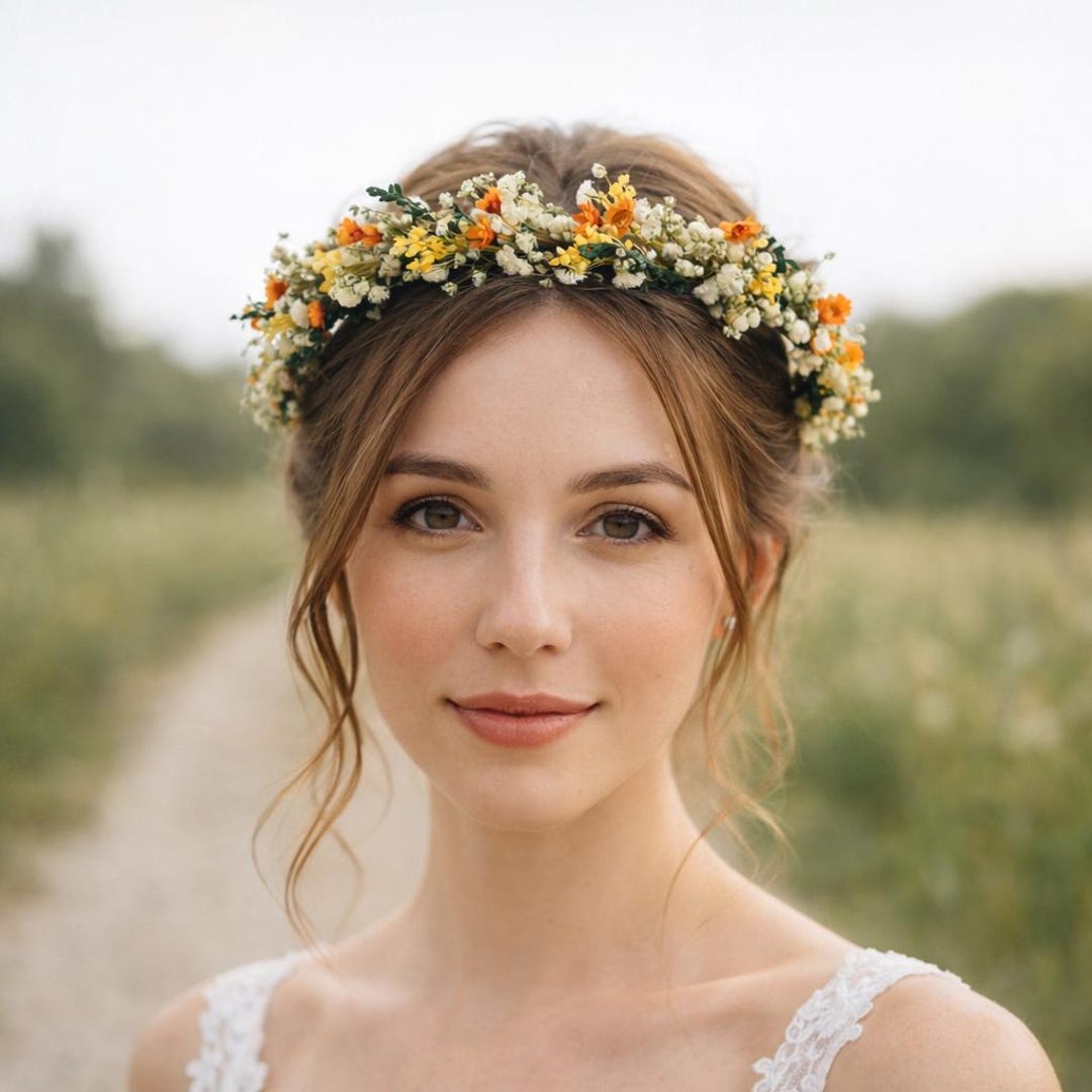 Wildflower Garden Wedding Crown, Romantic Rustic Bridal Flower Halo ...