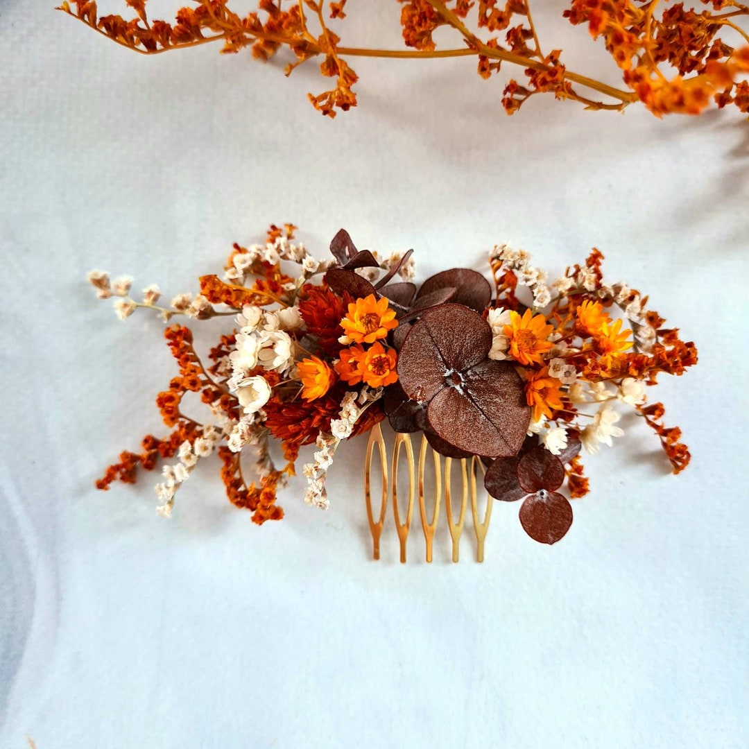 Burnt Orange Dried Flower Comb,bridesmaid Hair Comb,fall Wedding Comb ...