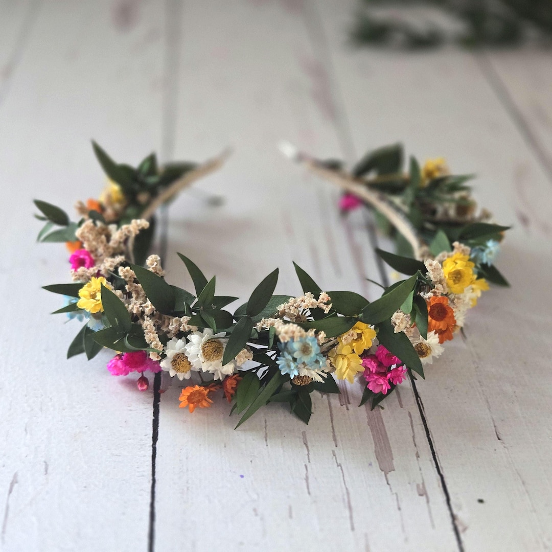 Colorful Dried Flower Headbands,eucalyptus Greenery Weddig Crown ...