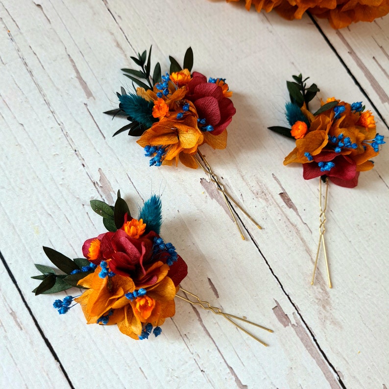 Burnt Orange Dried Flower Hair Pins:flower Wedding Accessories - Etsy