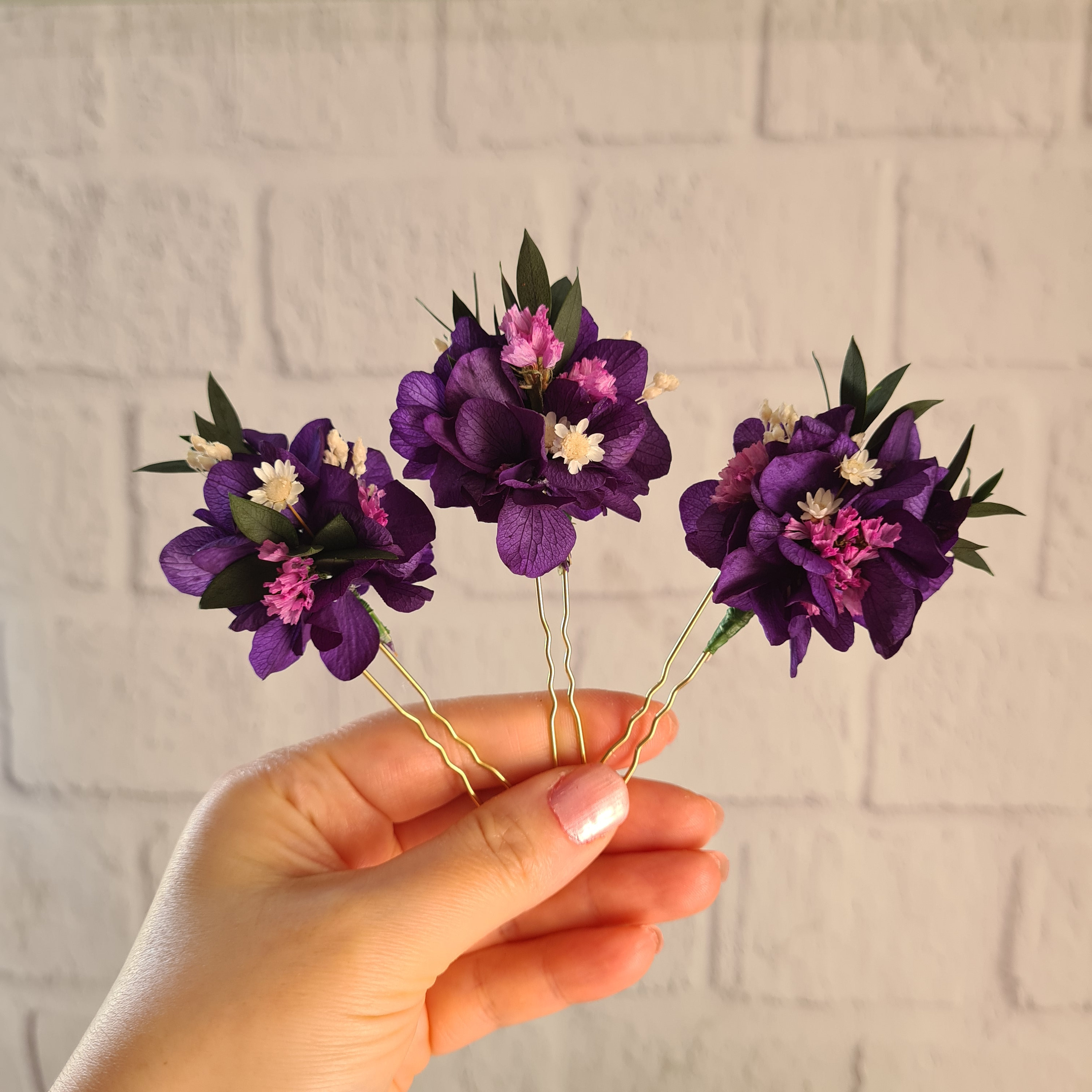 Dark Purple Dried Flower Hair Pins: Wildflower Wedding Accessory - Etsy