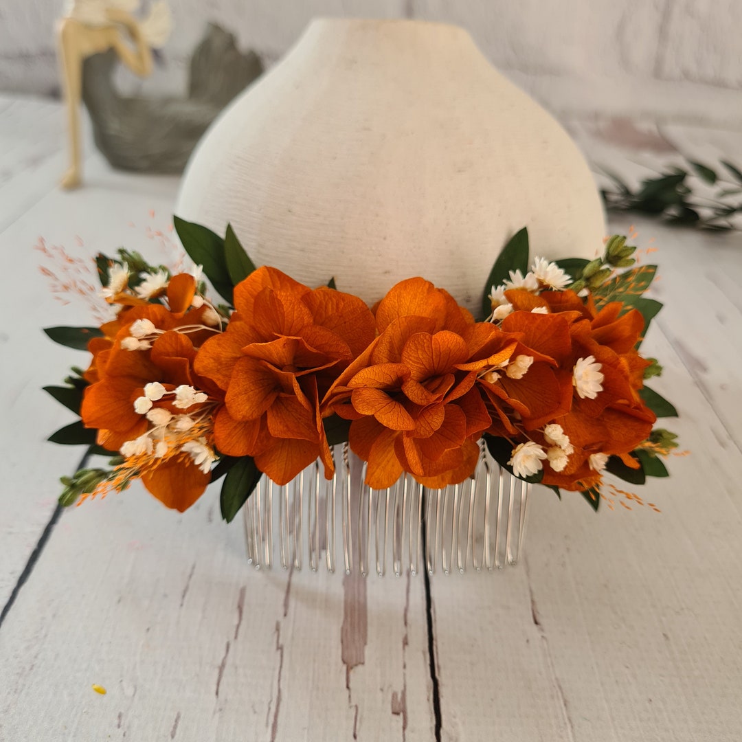 Burnt Orange Dried Flower Comb,bridesmaid Hair Comb,rustic Wedding ...
