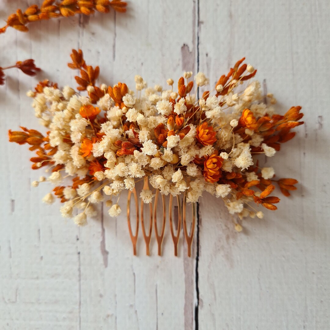 Burnt Orange Dried Flower Comb,bridesmaid Hair Comb,rustic Wedding ...