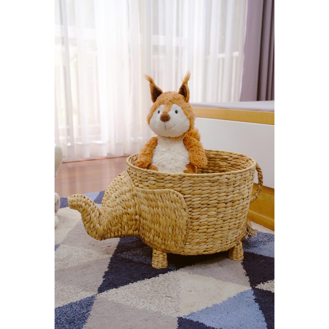 Handwoven Elephant Basket – Natural Animal-shaped Storage Bin With ...