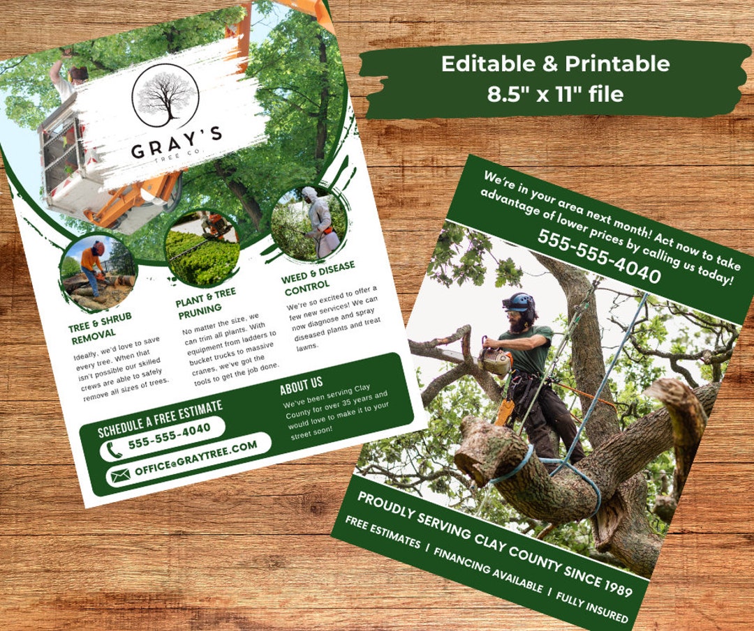 Tree Removal Company Flyer Templates Design, Editable Printable, Lawn ...