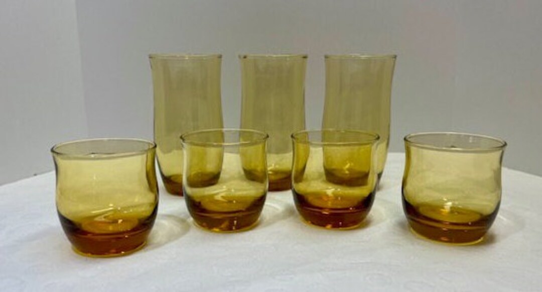Libbey Amber Colored Glasses,3-16 Oz, 4-8 Oz, Flare Top Weighted ...