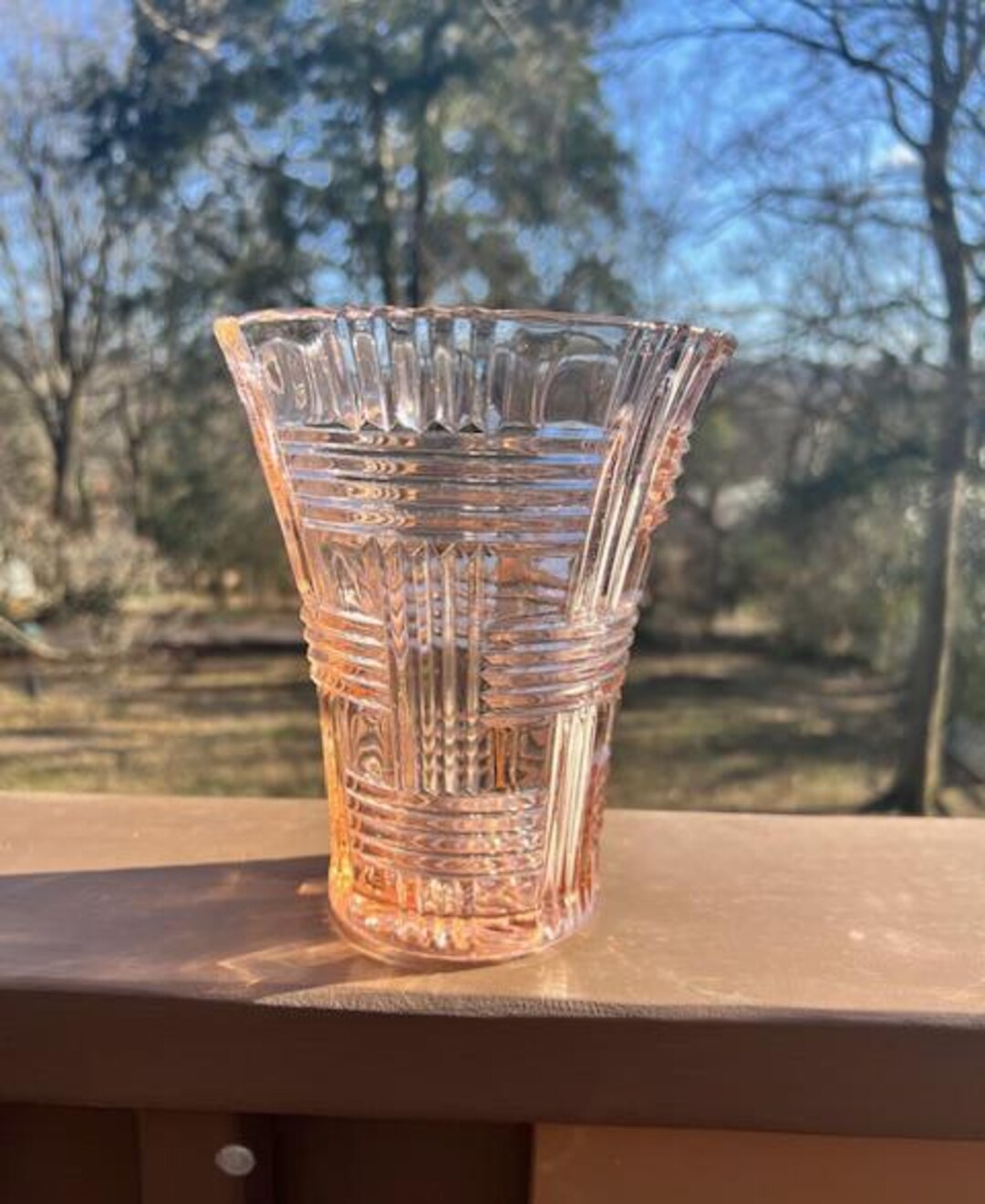 Vintage Pink Depression Glass Basket Weave Vase, Queen Mary Vase, Made ...