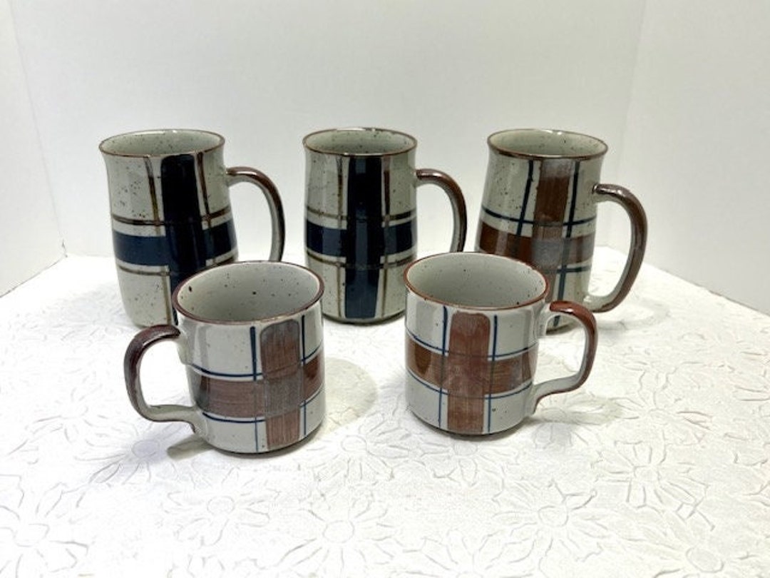 Five Retro 1970's Coffee Mugs, 3- 16 Oz, 2-10 Oz, Otagiri Style. Gray ...