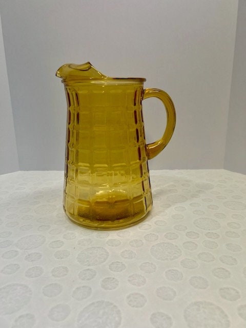 1960's Large Amber Glass Pitcher, Cut Glass Squares, 9 Inches Tall - Etsy