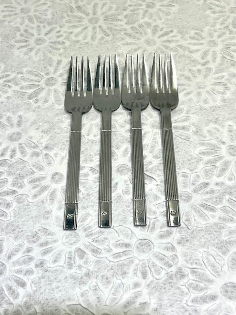 United Airlines Forks, Old Logo, Stainless Steel, Ribbed Handle, Signed ...