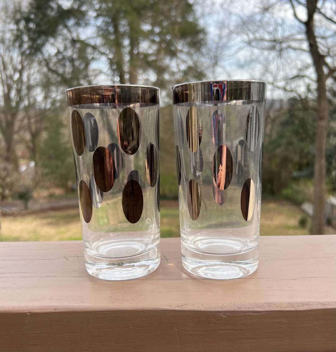Dorothy Thorpe Style Highball Glasses. Set of 2. Silver Band With Dots ...