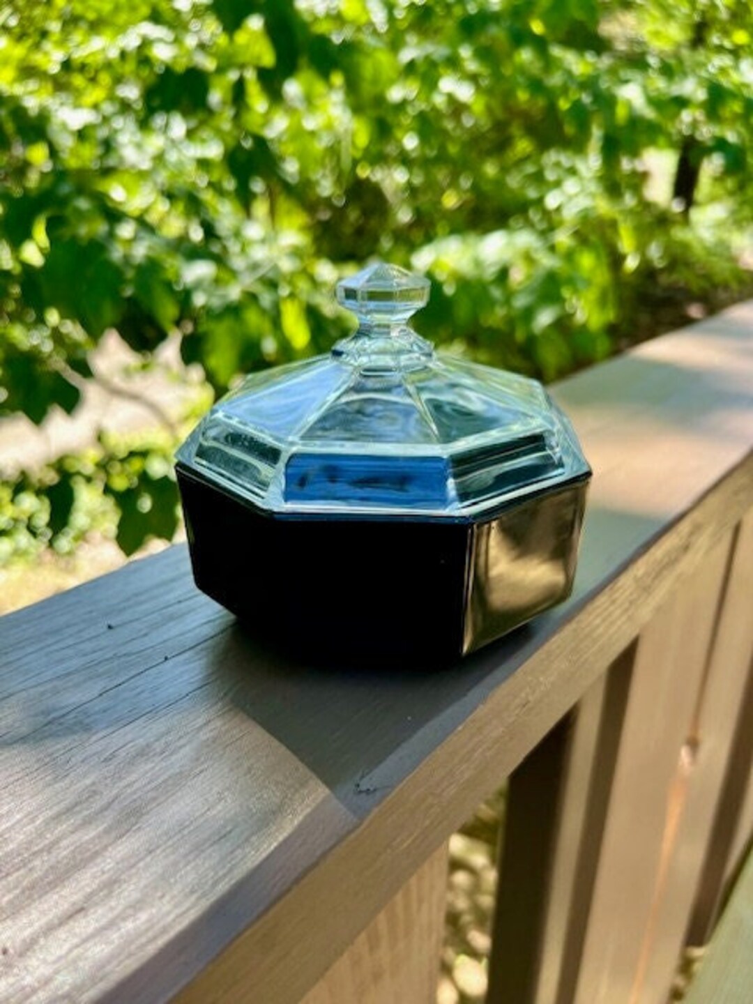 Vintage Arcoroc Octagon Glass Candy Dish. Black Octime Glass With Clear ...
