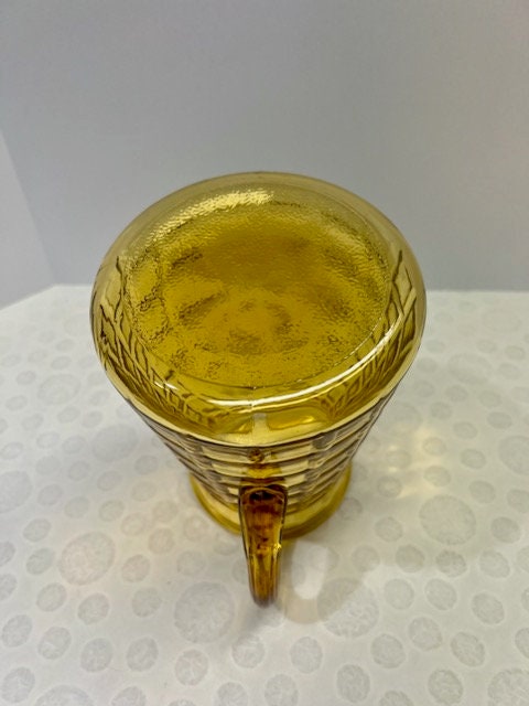 1960's Large Amber Glass Pitcher, Cut Glass Squares, 9 Inches Tall - Etsy