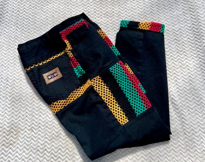 Vintage 1980's WICKED Jeans, Crocheted Color Block Jeans. Size 36, 100 ...