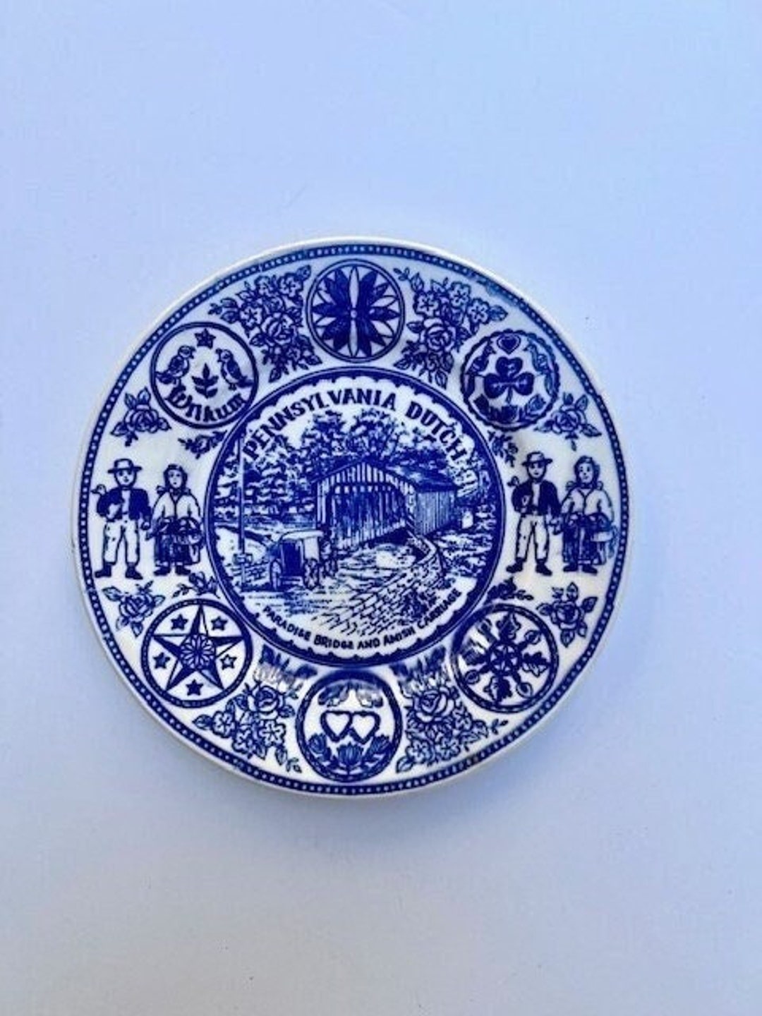 Vintage Pennsylvania Dutch Plate, 7 1/4 Inches Wide, Depicts Paradise ...