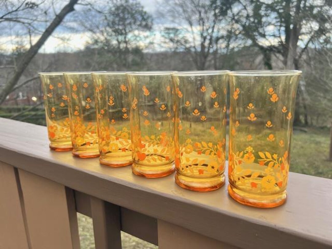 Vintage Libbey Franco Water Glasses, Set of 6, Amber Colored Glass With ...