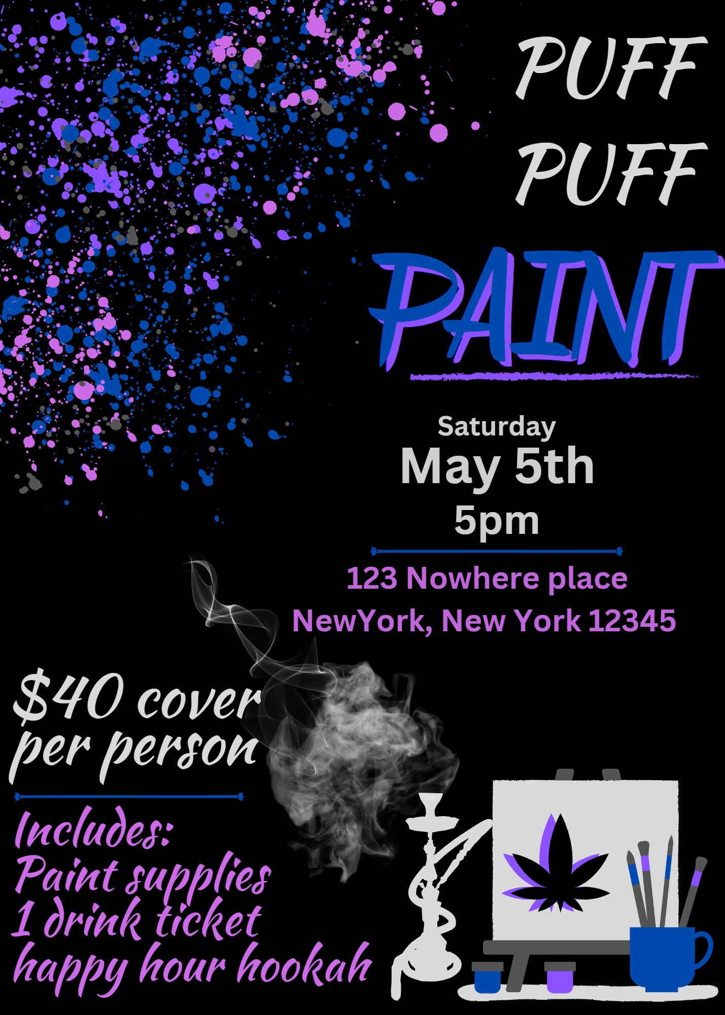 Puff and Paint Invitation, Paint With a Twist, Paint and Sip, Puff N ...