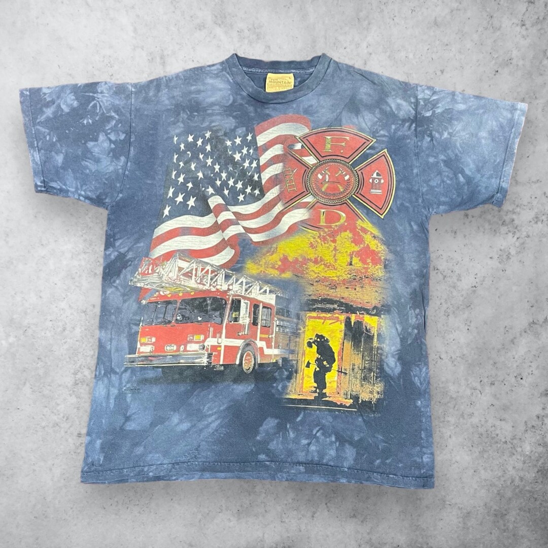 Vintage 90s the Mountain American Firefighter Graphic Tee - Etsy