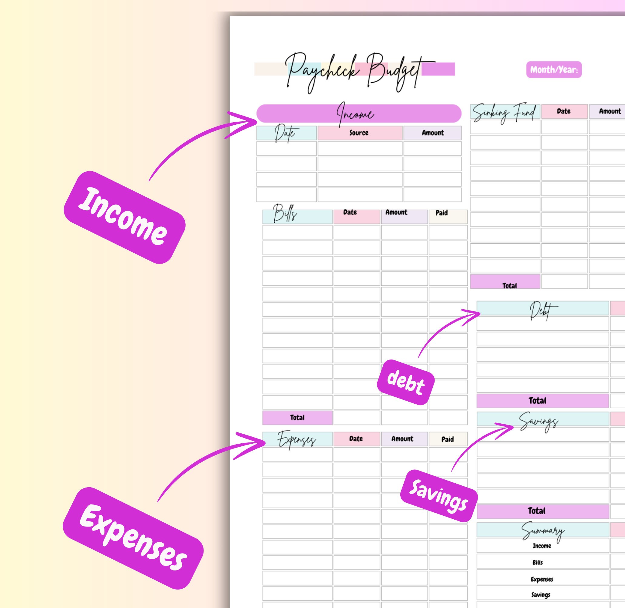 Paycheck Budget Planner, Paycheck Template, PDF Printable Budget ...