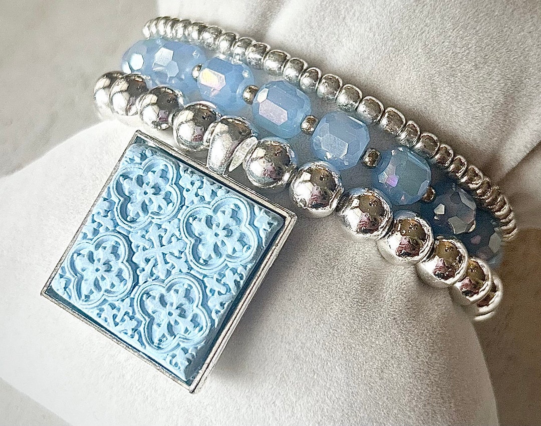 Blue Amalfi Coast Bracelet Stack, Majolica Tile, Capri Jewelry, Italian ...