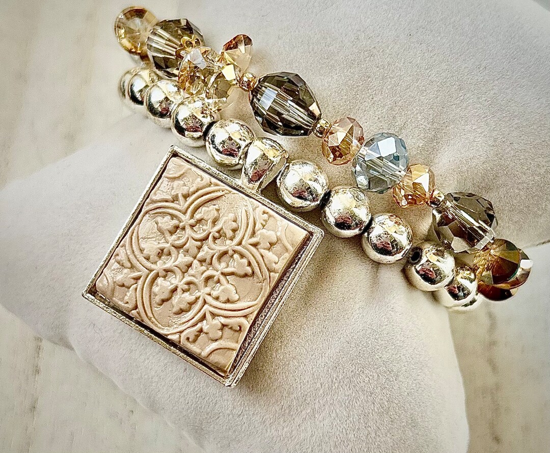 Silver Majolica Tile Bracelet Stack, Amalfi Coast, Positano, Sorrento ...